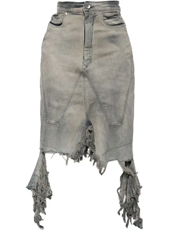 Rick Owens Distressed Denim Skirt - Blue
