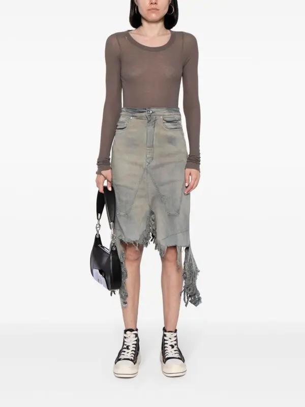 Rick Owens Distressed Denim Skirt - Blue