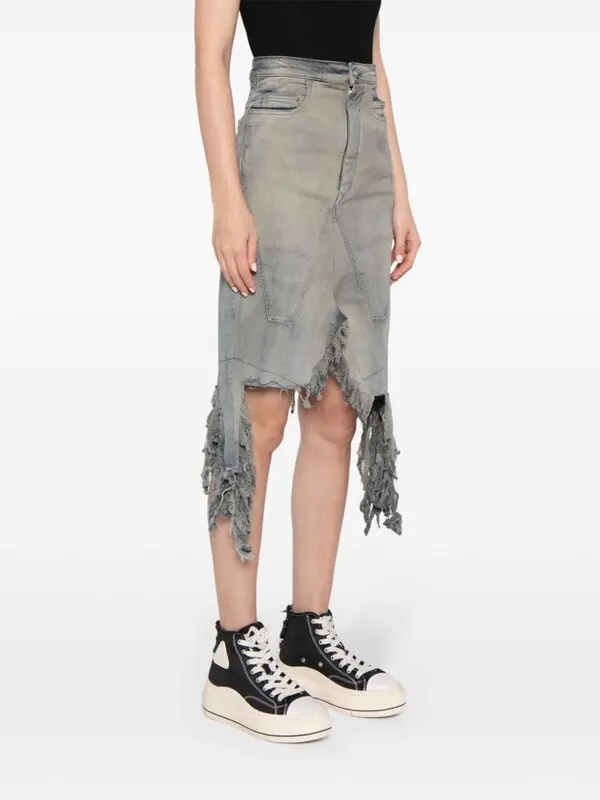 Rick Owens Distressed Denim Skirt - Blue