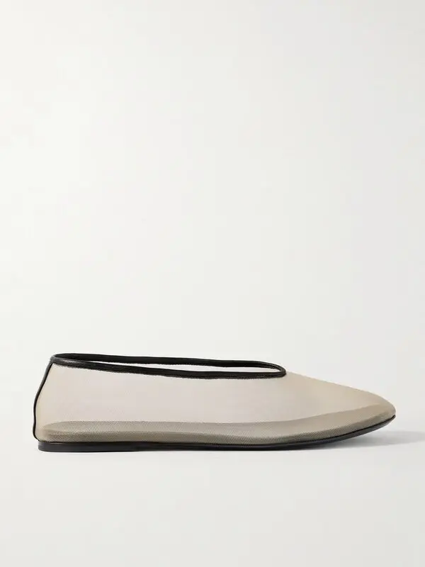 Khaite Marcy Leather-trimmed Mesh Ballet Flats - Neutrals