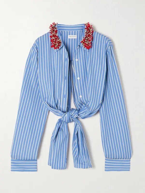 Dries Van Noten Knotted Embellished Striped Shirt