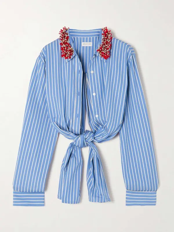Dries Van Noten Knotted Embellished Striped Shirt