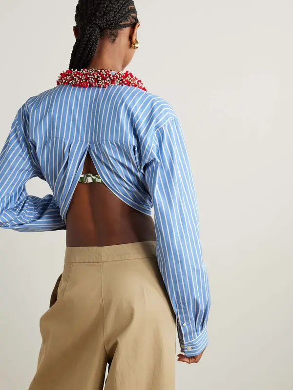 Dries Van Noten Knotted Embellished Striped Shirt