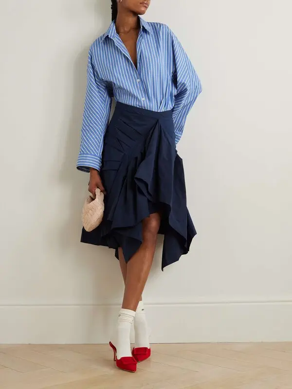 Dries Van Noten Asymmetric Pintucked Taffeta Midi Skirt In Blue