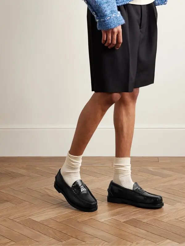 Visvim Fabro Folk Leather Penny Loafers In Black - 40% Off