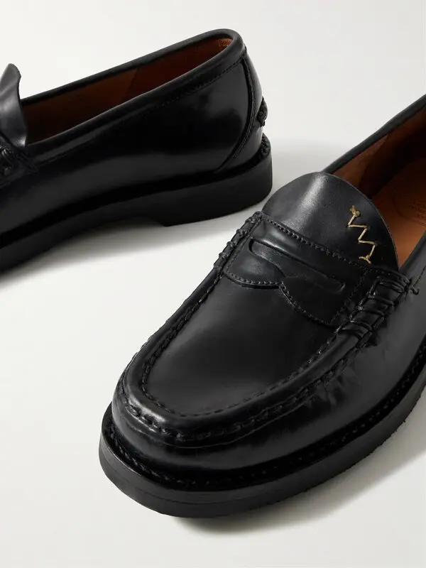 Visvim Fabro Folk Leather Penny Loafers In Black - 40% Off