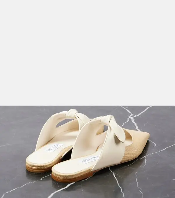 Jimmy Choo Rali Leather And Raffia Mules In Neutrals - 30% Off