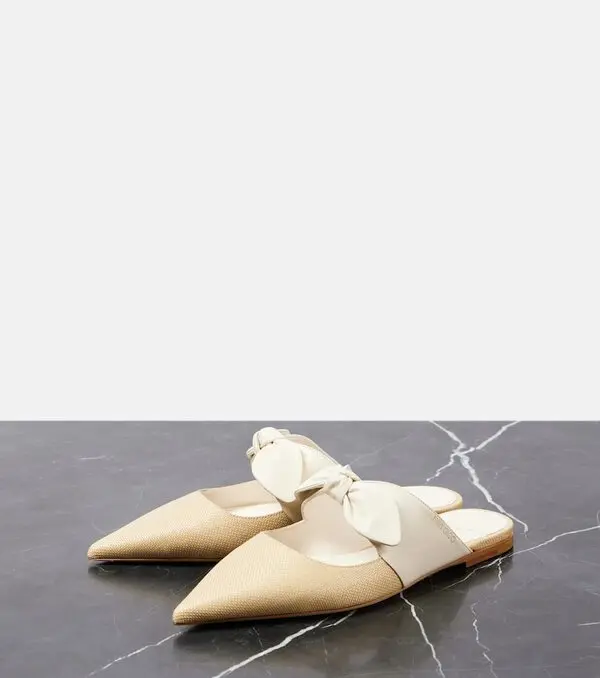 Jimmy Choo Rali Leather And Raffia Mules In Neutrals - 30% Off