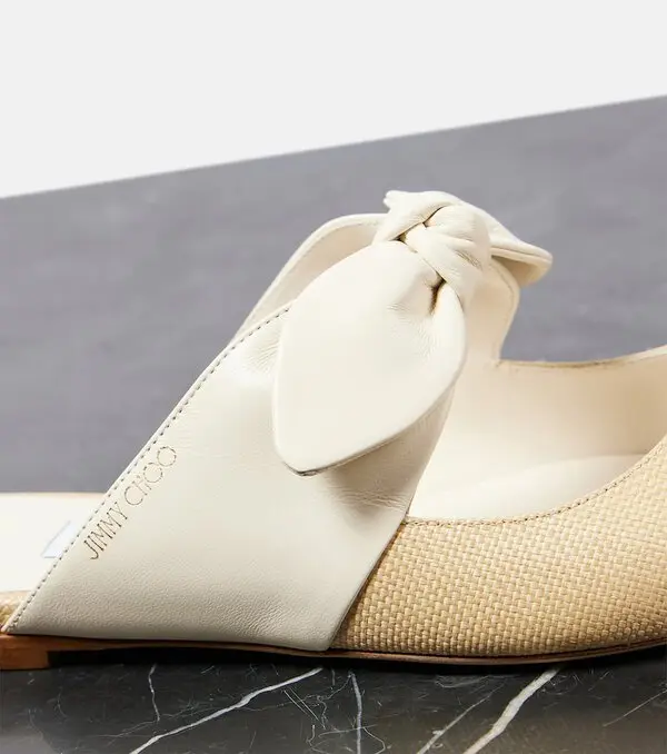 Jimmy Choo Rali Leather And Raffia Mules In Neutrals - 30% Off