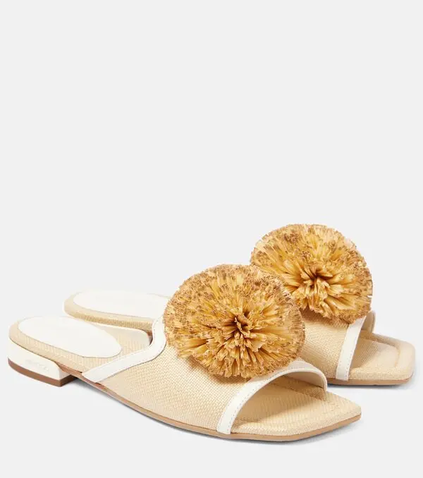 JIMMY CHOO Nako Raffia Slides - Beige