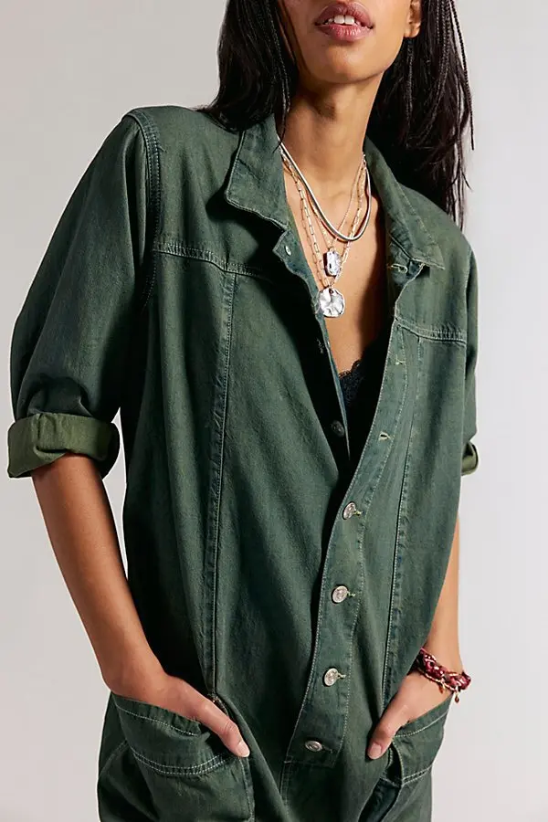 Free People We The Free Margarita Denim Jumpsuit - Everglades