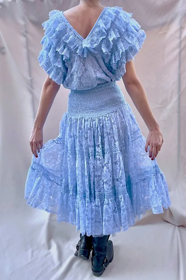 CANNONBALL AND TILLY Ruffle Lace Skirt Set - Sky