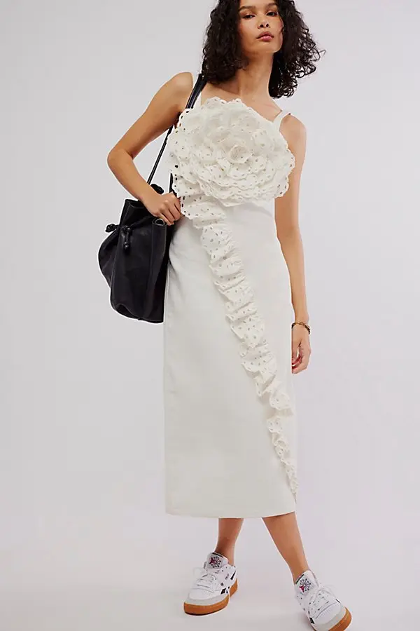 midi top dress Fifteen Twenty Women's Anetta Contrast Midi Dress In Cream and Black 1F23602