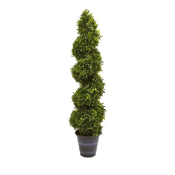 NEARLY NATURAL Artificial Boxwood Spiral Topiary With Planter - Green
