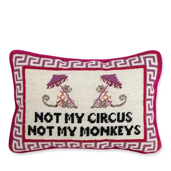 FURBISH Not My Circus Needlepoint Decorative Throw Pillow - Pink