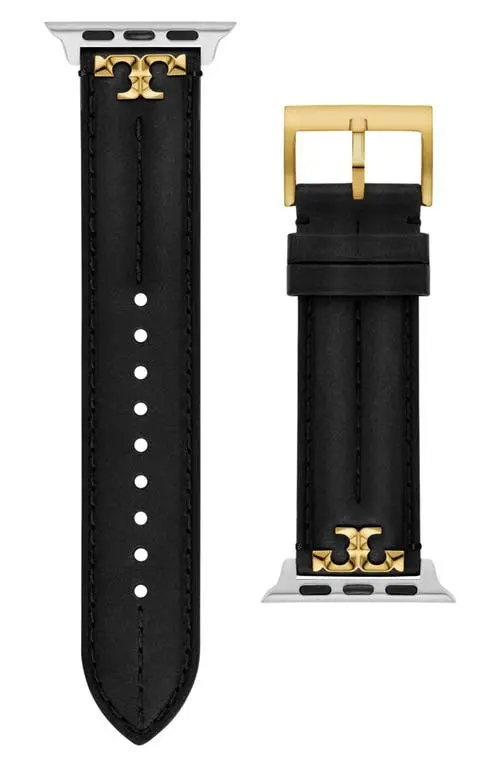 Tory Burch Kira Leather Apple Watch Band - Black