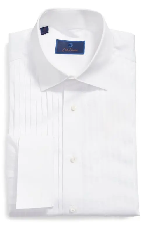 David Donahue Regular Fit French Cuff Tuxedo Shirt - White