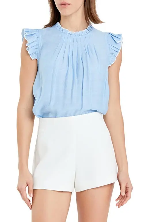 English Factory Flutter Sleeve Top - Powder Blue