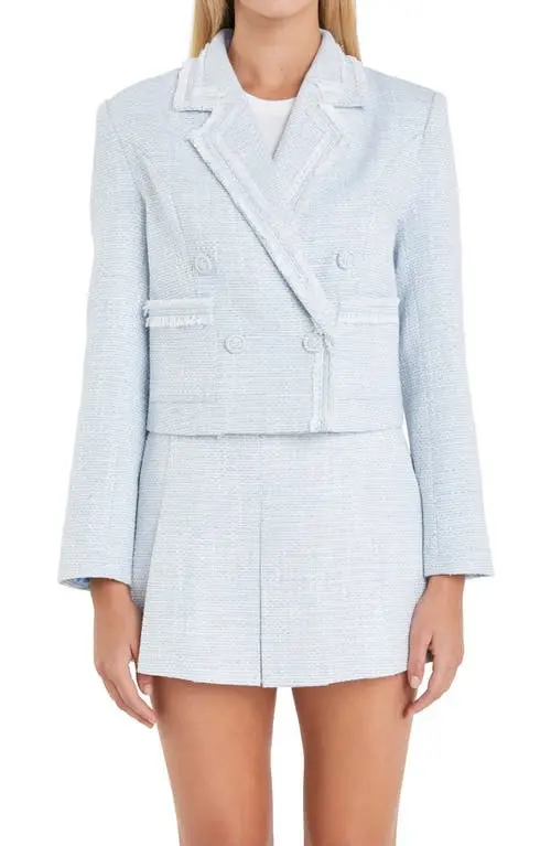 English Factory Double Breasted Tweed Blazer - Blue