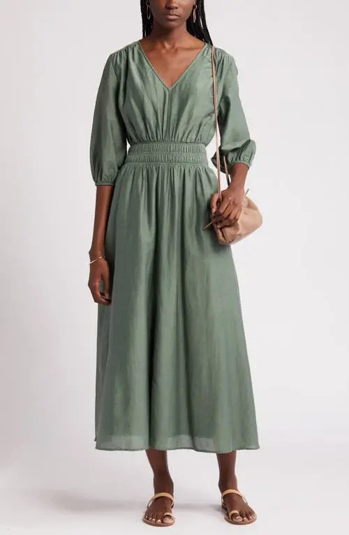 Nordstrom Cotton And Silk Smocked Waist Dress In Green Duck - 55% Off |  Editorialist
