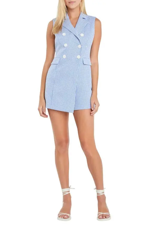 English Factory Gingham Skort Romper - Blue