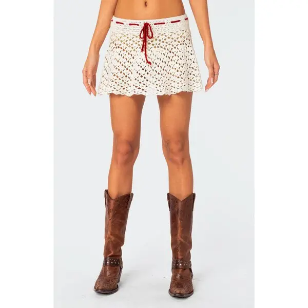 EDIKTED Jaslene Crochet Cover-up Miniskirt - White