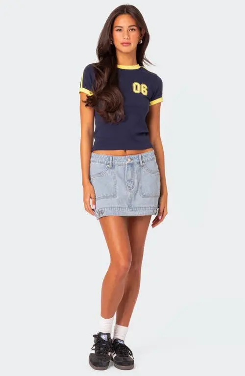 EDIKTED Foxx Low Rise Denim Miniskirt