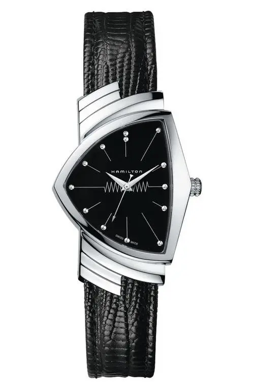 Hamilton Ventura Leather Strap Watch - Black/silver