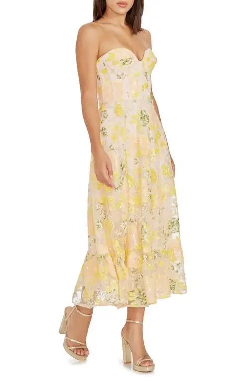 Dress The Population Carina Sequin Appliqué Midi Dress - Canary Multi