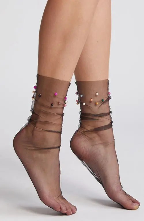 HIGH HEEL JUNGLE Pearl Tulle Socks - Black
