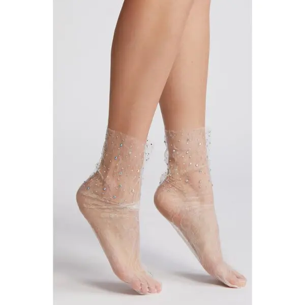 HIGH HEEL JUNGLE Crystal Lace Tulle Socks - White