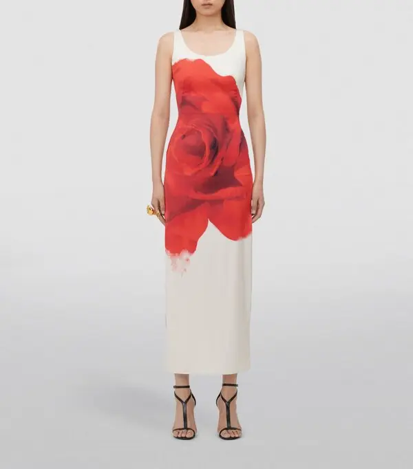 Alexander Mcqueen Silk Bleeding Rose Midi Dress In White - 49% Off |  Editorialist