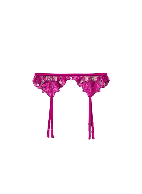 Fleur Du Mal Lily Embroidery Garter Belt - Magenta Velvet