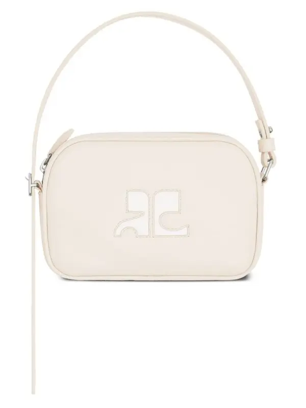 COURREGES Logo-embroidered Leather Camera Bag - Neutrals