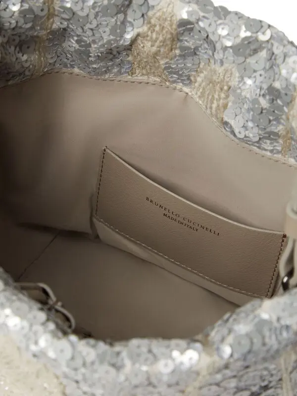 Brunello Cucinelli Sequin-embellished Linen Shoulder Bag