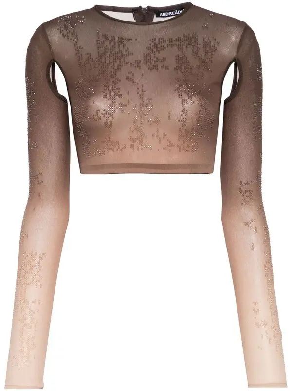 ANDREĀDAMO Rhinestone-embellished Ombré Crop Top