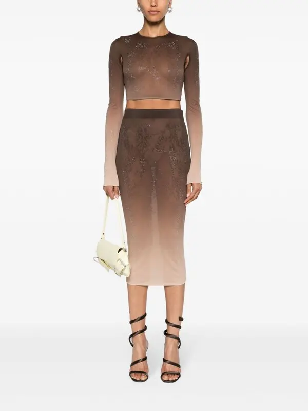ANDREĀDAMO Rhinestone-embellished Ombré Crop Top
