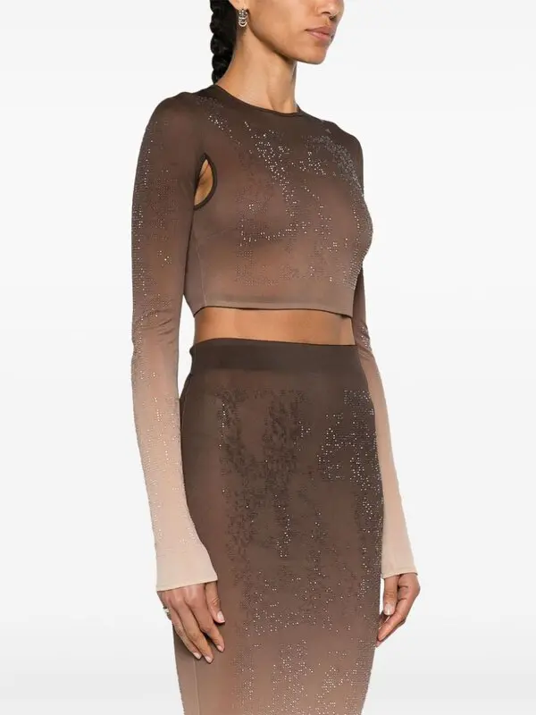 ANDREĀDAMO Rhinestone-embellished Ombré Crop Top