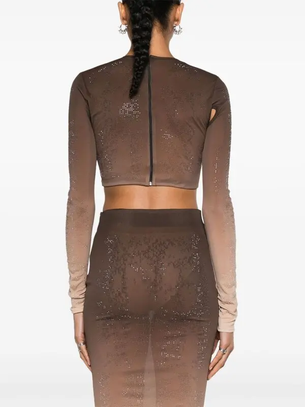 ANDREĀDAMO Rhinestone-embellished Ombré Crop Top