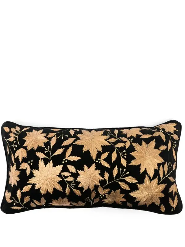 LES-OTTOMANS X Browns Leaves-embroidered Velvet Cushion - Black