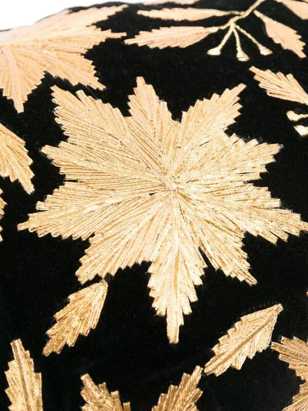 LES-OTTOMANS X Browns Leaves-embroidered Velvet Cushion