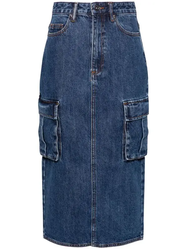 SELF-PORTRAIT Cargo Denim Midi Skirt