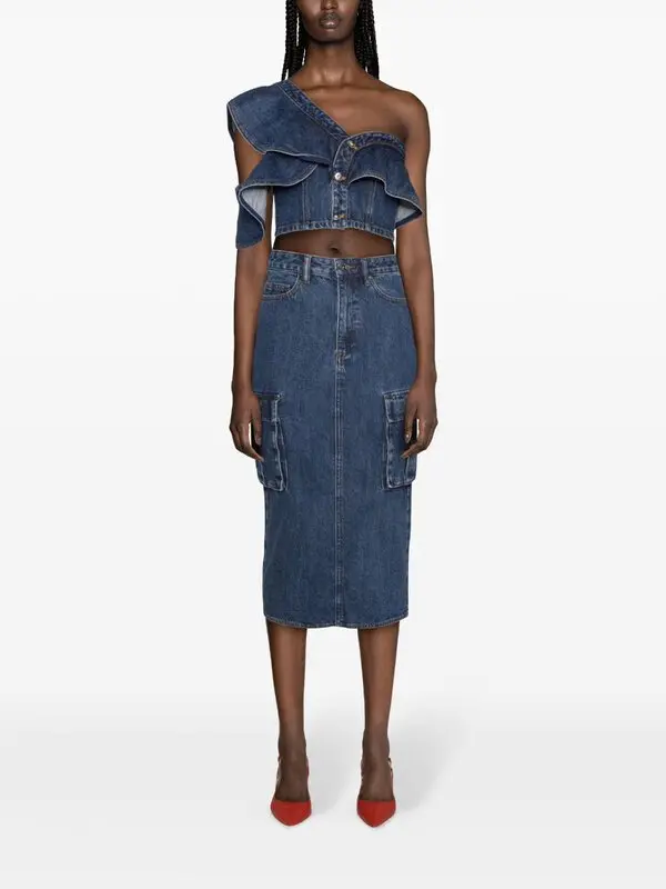 SELF-PORTRAIT Cargo Denim Midi Skirt