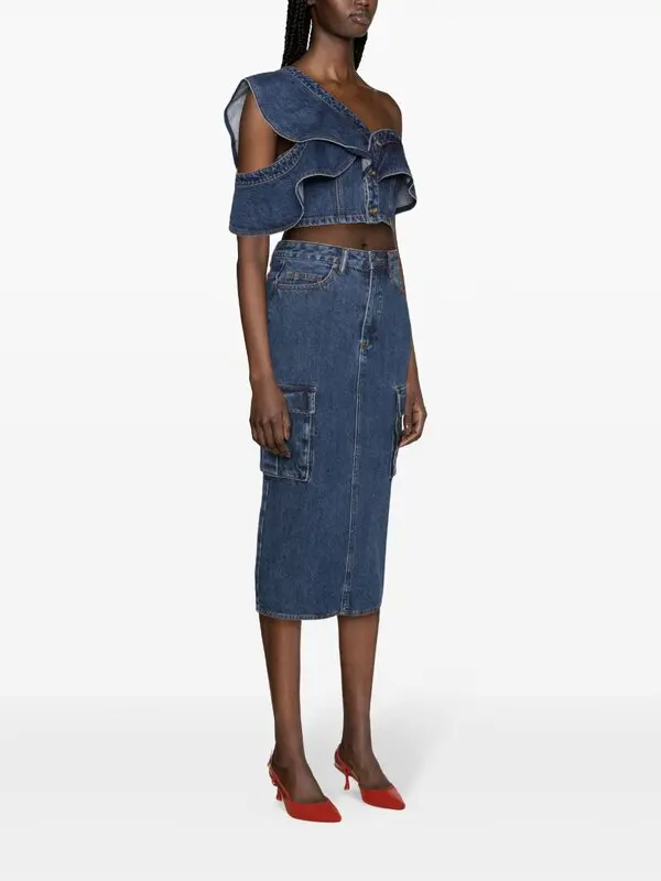 SELF-PORTRAIT Cargo Denim Midi Skirt