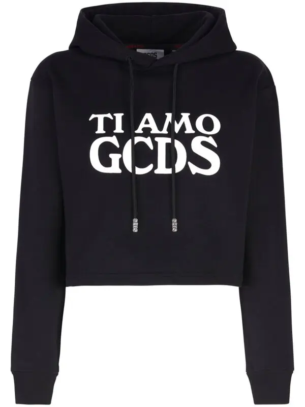 Gcds Ti Amo Cropped Hoodie - Black
