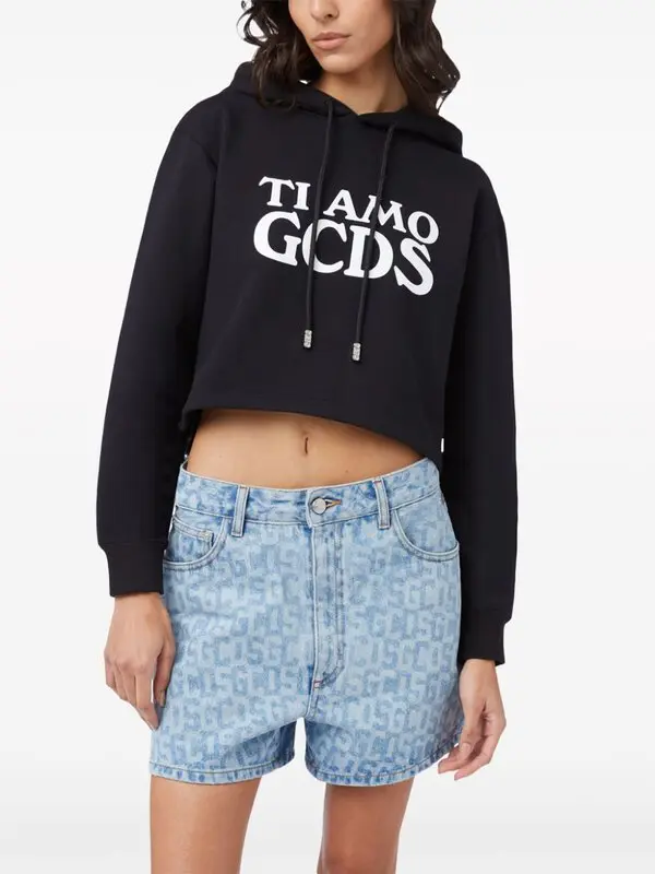 Gcds Ti Amo Cropped Hoodie - Black