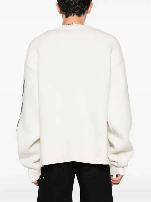 Off-White Varsity Ribbed V-neck Cardigan - Neutrals