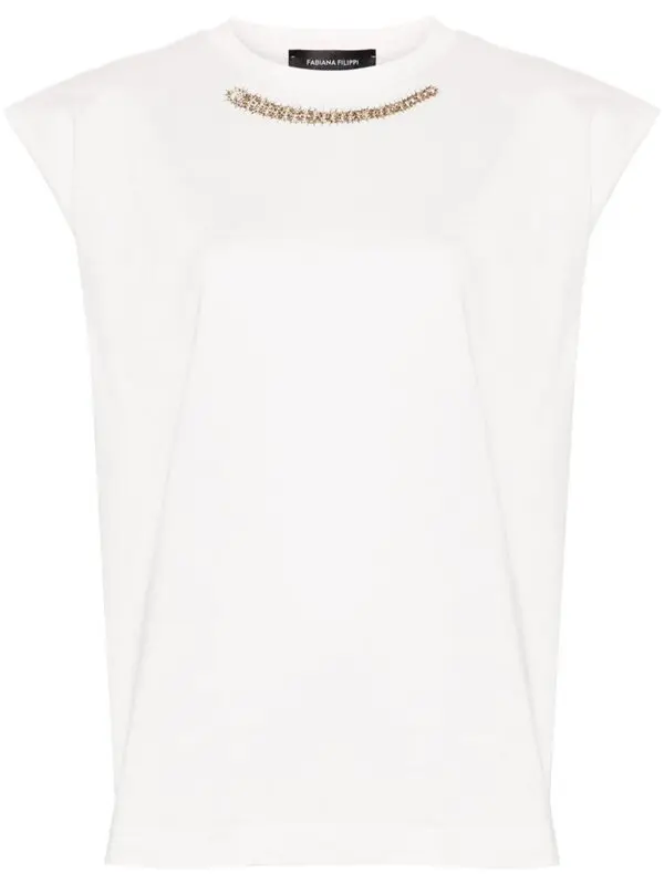Fabiana Filippi Beaded Cotton T-shirt - White