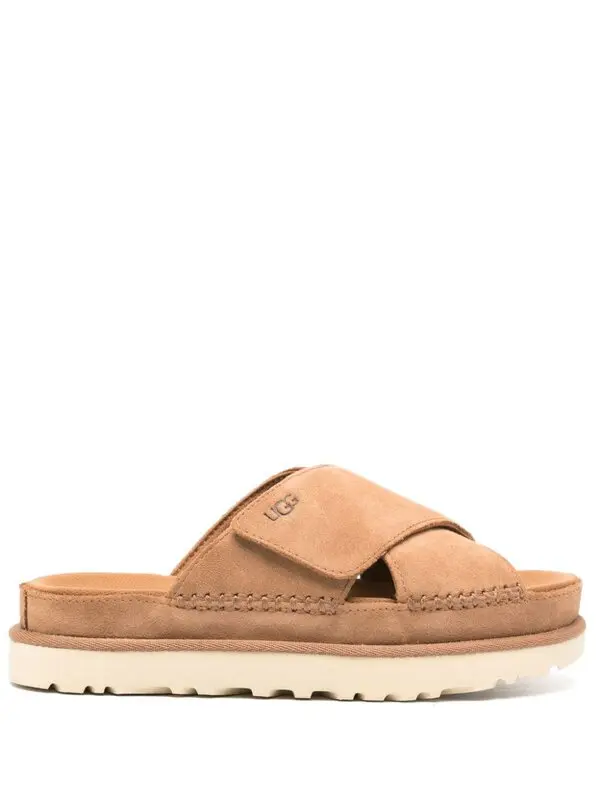 UGG Goldenstar Cross Suede Slides - Brown