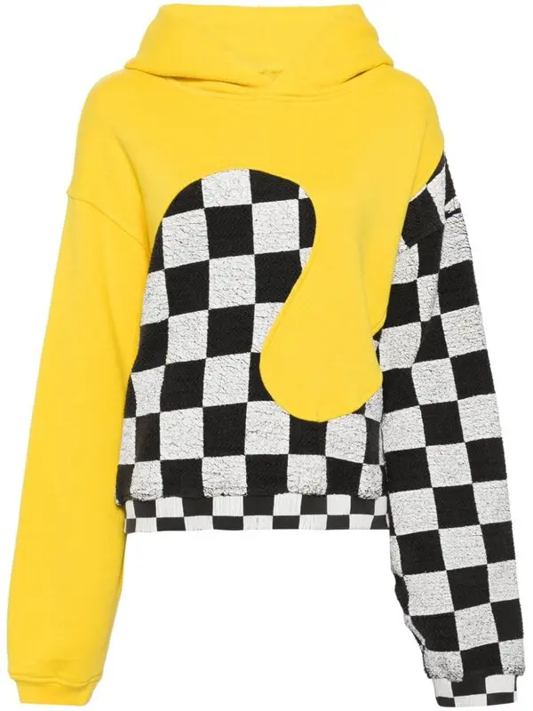 ERL Check-pattern Panelled Hoodie - Yellow